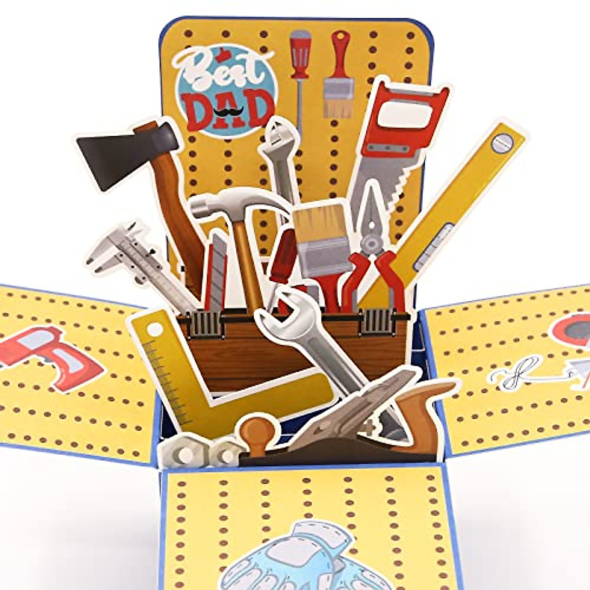 Mosailles Birthday Card For Men Christmas Greeting Card Thank you Gift Card For Dad Husband Grandfather Brother Best Dad Ever 3D Tool Box Pop Up Card Father's Day With Envelopes