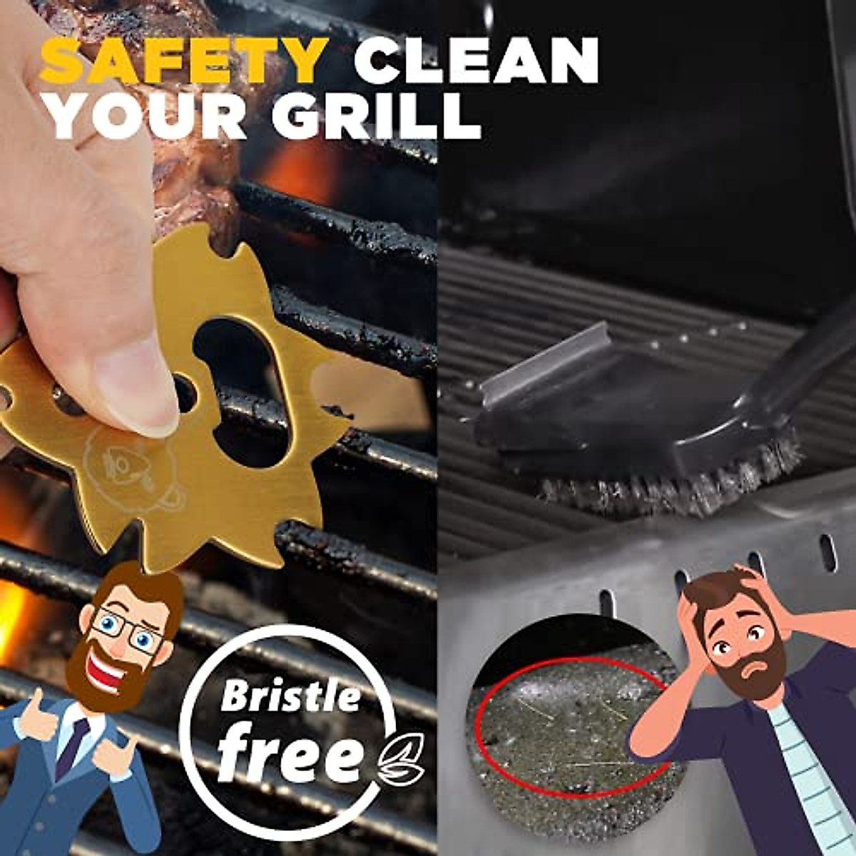 Grill Scraper BBQ Stocking Stuffer - Kitchen Gadgets Accessories Gifts for Men Women Safe Grate Cleaner Tools with Bottle Opener for Barbeque Cleaning Bristle-Free Must Have Cool Grilling Gifts Ideas