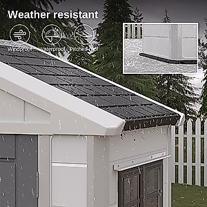 EAST OAK Outdoor Storage Shed, 7×4×8.2 FT Waterproof Resin Tool Shed with Window, 152Cu.ft Outside House Shed for Garden, Patio, Lawn Mower, Bikes