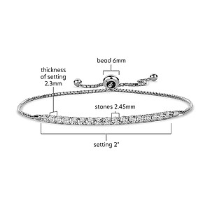 Tirafina Diamond Adjustable Bolo Bracelet for Women, Sterling Silver, Easy-On Easy-Off - 1/10 cttw (6, 7 and 8 inch Wrist Size)