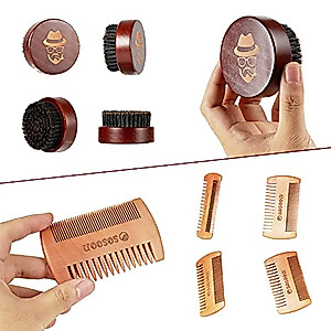 Beard Brush, 100% Boar Bristle Black Walnut Wood Beard Comb Brush for Men To Tame and Soften Your Facial Hair