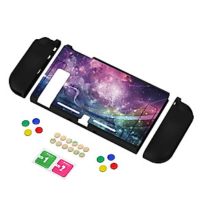 PlayVital Purple Galaxy Protective Case for Nintendo Switch, Soft TPU Slim Case Cover for Nintendo Switch Joycon Console with Colorful ABXY Direction Button Caps