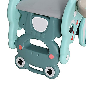 Qaba 3-in-1 Kids Portable Slide Rocking Horse Toy with Basketball Hoop for Age 1.5-3 Boys and Girls, Mint Green