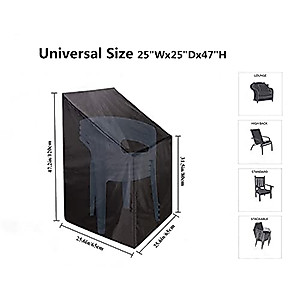 Patio Chair Covers for Outdoor Furniture Waterproof, Heavy Duty Stackable Chairs Cover with Adjustable Hem Cord for Better Fit, Large Cover for Lounge Deep Seat , Black, All Weather Protection (Black)