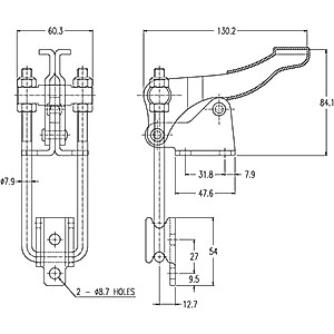 POWERTEC 20324 Vertical Latch Action Toggle Clamp 40344 w Threaded U Bolt and Red Vinyl Handle Grip – 1980 lb Holding Capacity, 1PK