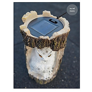 The Roo - White Owl Solar Powered Figurine - Outdoor Garden Decor - Backyard Waterproof Animal Garden Statue - Hanging Owl Solar Powered Light for Outside - Patio, Yard, and Lawn