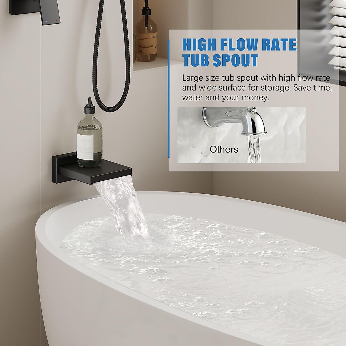 Holispa Black Shower System with Tub Spout, All Metal Tub Shower Faucet Set with 10” Rain Shower Head and Handheld Spray combo, Wall Mounted Tub Shower Systems with Valve and Trim Kit, Matte Black