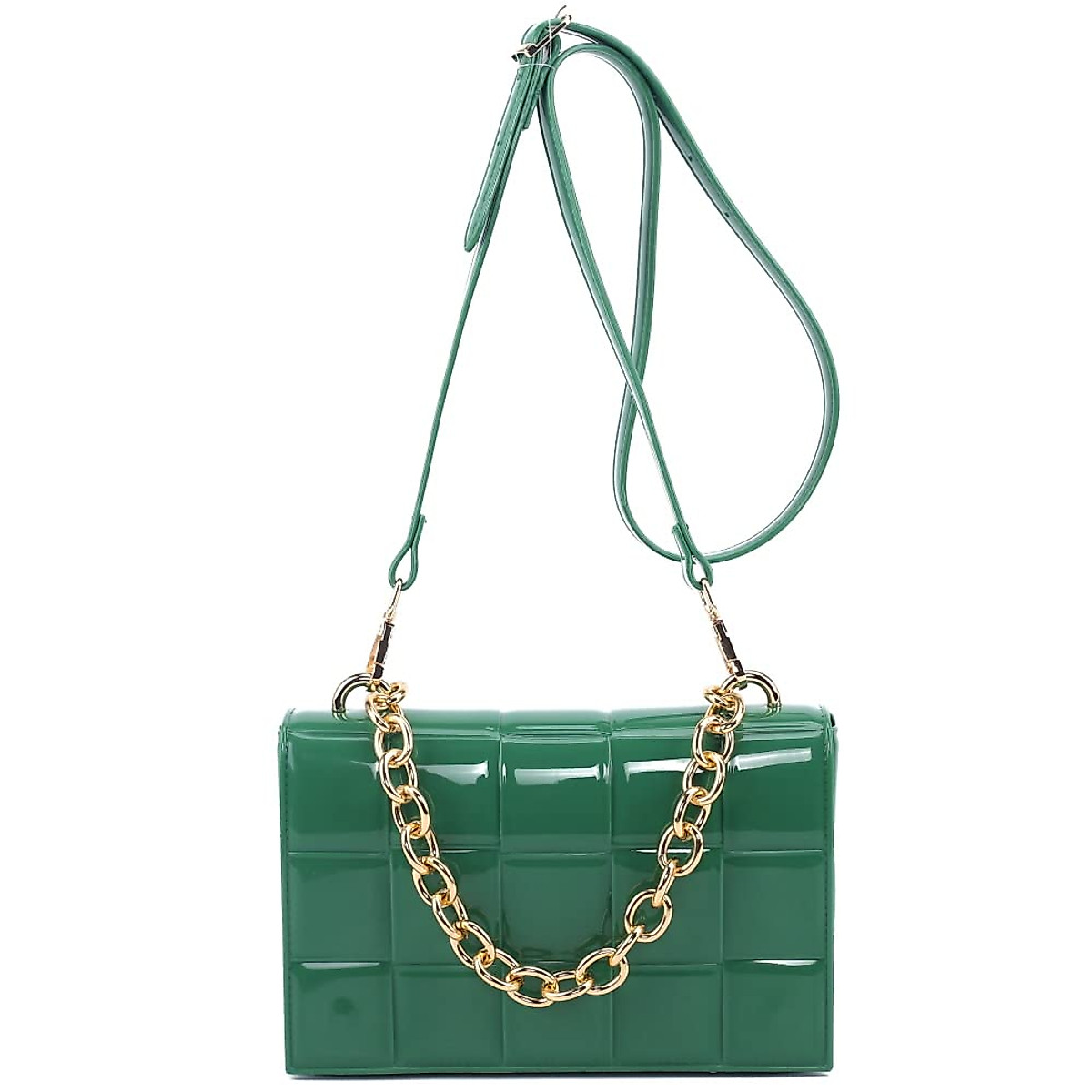 Trendeology Chain Accent Woven Effect Jelly 2-Way Shoulder Bag Crossbody