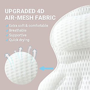 Bath Pillow Luxury Bathtub Pillow - Bath Pillows for Tub Neck and Back Support, Ergonomic Tub Pillow for Bath with 4D Air Mesh + 6 Strong Suction Cups, Great Spa Gifts Bathtub Accessories