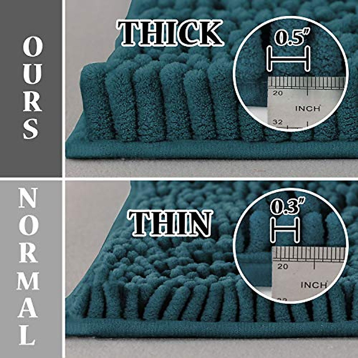 Flamingo P Bath Rug for Bathroom 20x32 Non Slip Bathroom Rug Water Absorbent Washable Rug Mat for Indoor Extrance Feature Extra Thick Bouncy Fluffy Chenille, Dark Teal - 20" x 32"