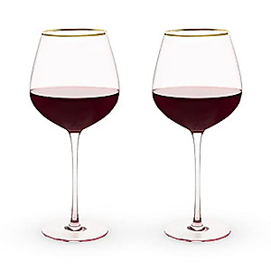 TWINE Rose Red Wine Glasses, Gold Rimmed Pink Tinted Crystal Wine Glass Set, Stemmed Wine Glasses, Set of 2, 20 Ounces