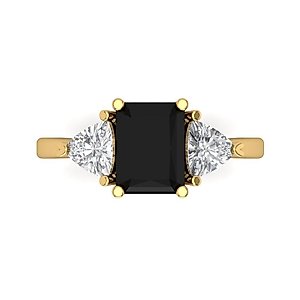 Clara Pucci 2.97ct Emerald Trillion cut 3 stone Solitaire Natural Black Onyx designer Modern Statement Ring 14k Yellow Gold Size 8.5