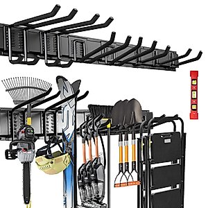 MeilsurY Garage Storage, 48-INCH Garage Tool Organization Wall Mount, Upgraded to Support Max 440lbs Garage Garden Tool Organizer, Professional Wall Mount Tool Storage Racks with 3 Rails and 7 Hooks