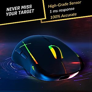 KLIM Ace - Rechargeable Wireless Gaming Mouse RGB + New Version + High-Precision Sensor & Breathtaking RGB Effect + 8 Customizable Buttons + Ambidextrous + Wired and Wireless Mouse for PC Mac PS4 PS5