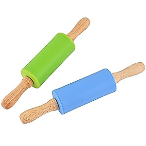 Mini Silicone Rolling Pin for Kids,Non-stick Surface Wood Handle,9-inch 2 Pack