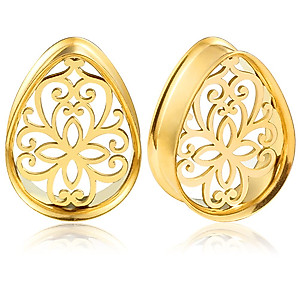 Casvort 2 PCS Stainless Steel Gold Double Flared 9/16'' Teardrop Ear Plugs Tunnels Gauges Stretcher Piercings Body Jewelry