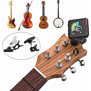 Guitar Tuner Clip on Rechargeable with Metronome Tone Generator for Guitar Bass Ukulele Violin Banjo Chromatic Wind Instrument, Metronome Tuner for All Instruments