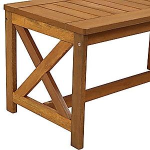 Sunnydaze Meranti Wood Outdoor Patio Coffee Table with Teak Finish - Outside Furniture for Lawn, Garden, Porch, Deck, Balcony, Backyard and Sunroom - Rectangle Table - 35-Inch