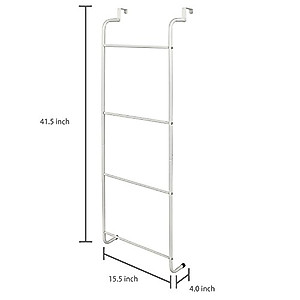 MyGift Over-The-Door Towel Rack with 4 Rungs, White Metal Ladder Bathroom Towel Hanging Storage Drying Rack