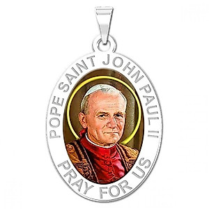 PicturesOnGold.com Pope Saint John Paul II Oval Religious Color Medal - 1/2 Inch X 2/3 Inch - Sterling Silver