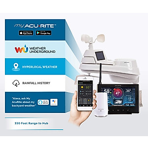 AcuRite Iris (5-in-1) Professional Weather Station with High-Definition Display, Built-In Barometer, and AcuRite Access for Remote Monitoring and Alerts, Compatible with Amazon Alexa, Black (01151M)