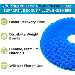 Gel Enhanced Donut Pillow for Tailbone Pain - Non-Slip Orthopedic Gel Butt Cushion for Hemorrhoids, Postpartum, Pregnancy, Bed Sores, Sitting - Honeycomb Breathable Orthopedic Sitting Pillow