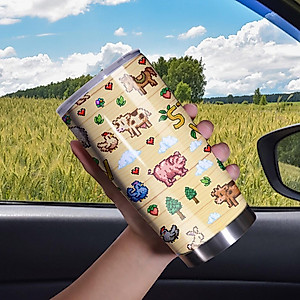 Stardew Farm Valley Collection Tumbler Game Stardew Coffee Valley Tumble Stainless Steel Vacuum Insulated, Thermos Mug With Lids And Straws, Travel Coffee Valley Cup Farm Gifts