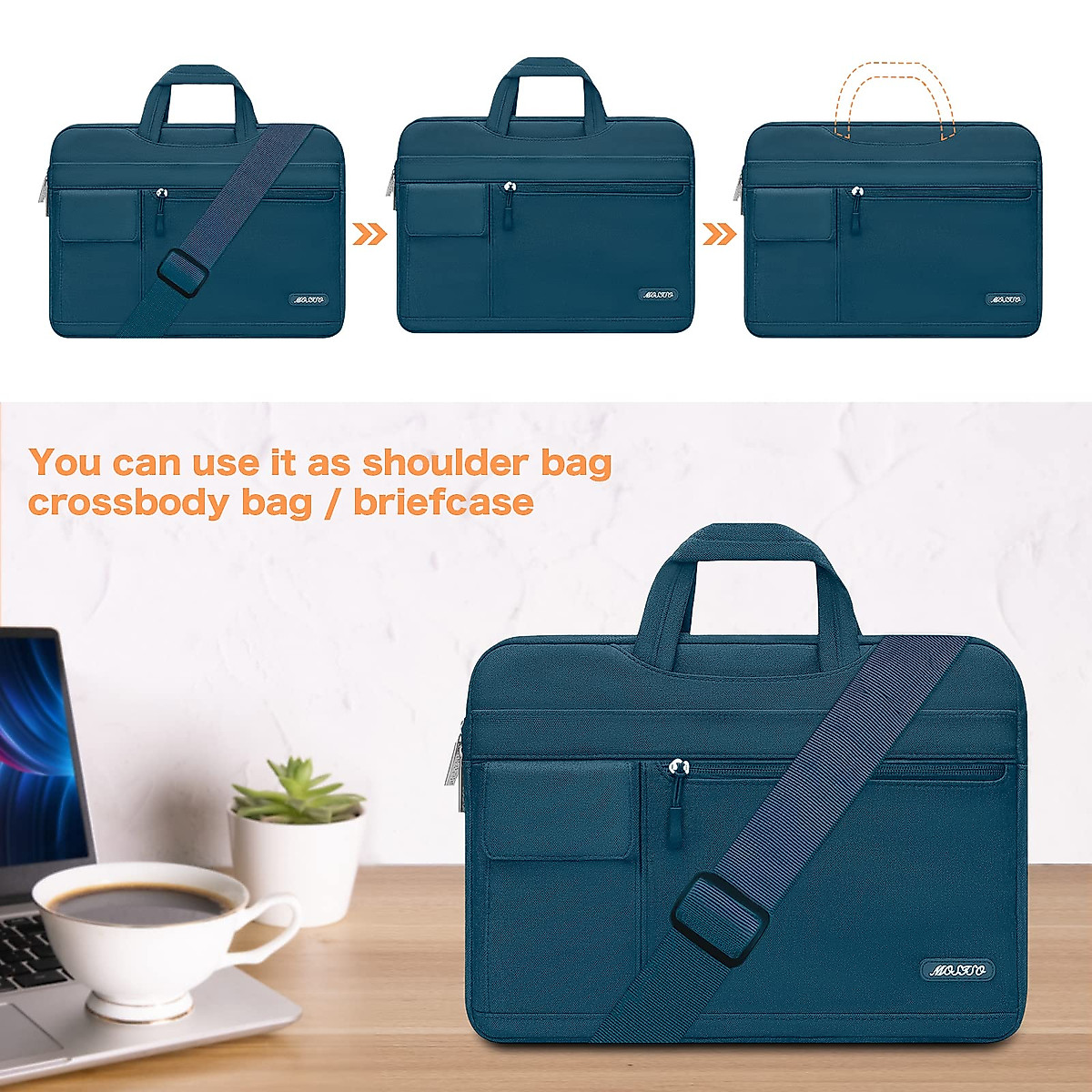 MOSISO Laptop Shoulder Bag Compatible with MacBook Air/Pro, 13-13.3 inch Notebook, Polyester Flapover Briefcase Sleeve Case, Deep Teal