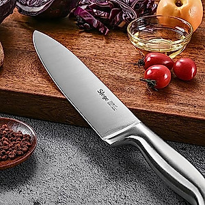 Slege 15pcs Kitchen Knife Set with Built-in Sharpener, One-Piece Design, Stainless Steel Kitchen Knives - Frosted Silver