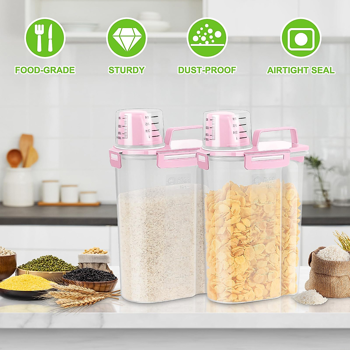 TBMax Rice Storage Container 5 Lbs, Small Airtight Dry Food Container for Flour Cereal Pasta Kitchen Pantry Organization -Red