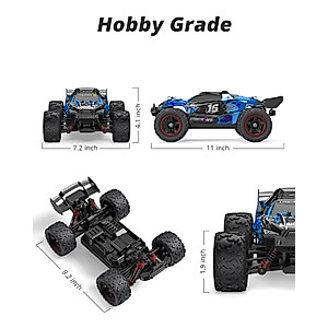 KIDOMO 1:18 Scale Brushless RC Car - 60KM/H All Terrain High-Speed & Off-Road Remote Control Car with 2 Rechargeable Batteries Hobby Monster Car 4WD RC Truck Gifts for Kids and Adults, Red (T1)