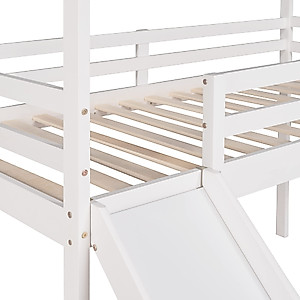 Harper & Bright Designs Twin Size Loft Bed with Slide, House Loft Bed with Slide, Solid Wood Bed Frame for Kids Girls & Boys, White