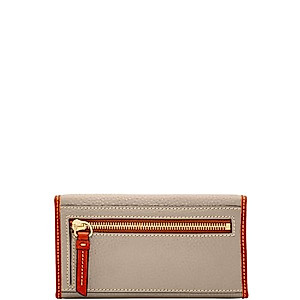 Dooney & Bourke Women's Continental Clutch in Pebble Grain Leather, Trifold Wallet with Multiple Card Holder, Taupe