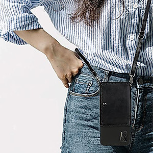 Shinyzone Lanyard Phone Case for Moto G Stylus 2021,Crossbody Wallet Case with Strap for Women,PU Leather Flip Cover with Credit Card Holder Silicone Gel Soft Back Case,Black