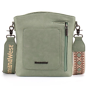 Montana West Multi Zip CCW Pocket Large Crossbody Bag With Adjustable Guitar Strap, Casual Soft Vegan Leather Shoulder Bag for Women MWC-185GN