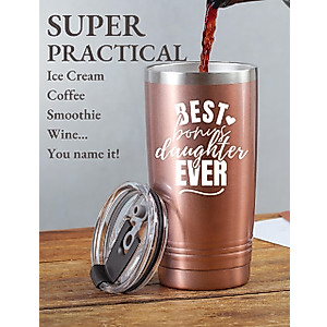 Onebttl Bonus Daughter Gift - 20oz Stainless Steel Travel Mug With Lid and Straw, Rose Gold - Best Bonus Daughter Ever for Birthday, Christmas or Thanksgiving