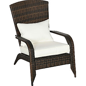 Hypeshops Patio Wicker Adirondack Chair w/Soft Cushions, Tall Curved Backrest and Comfortable Armrests - Cream White