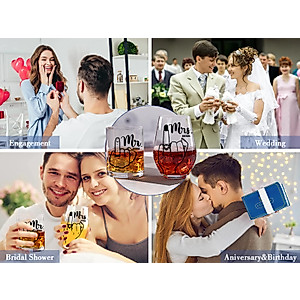 comfit Engagement Gifts for Couple - Funny Bridal Showeer Gifts,Wedding Gifts for New Couple,Finger Wine&Whiskey Glass,Glass Wine Gifts for Mr Mrs,Newlywed,His and Hers18.5,13.8OZ