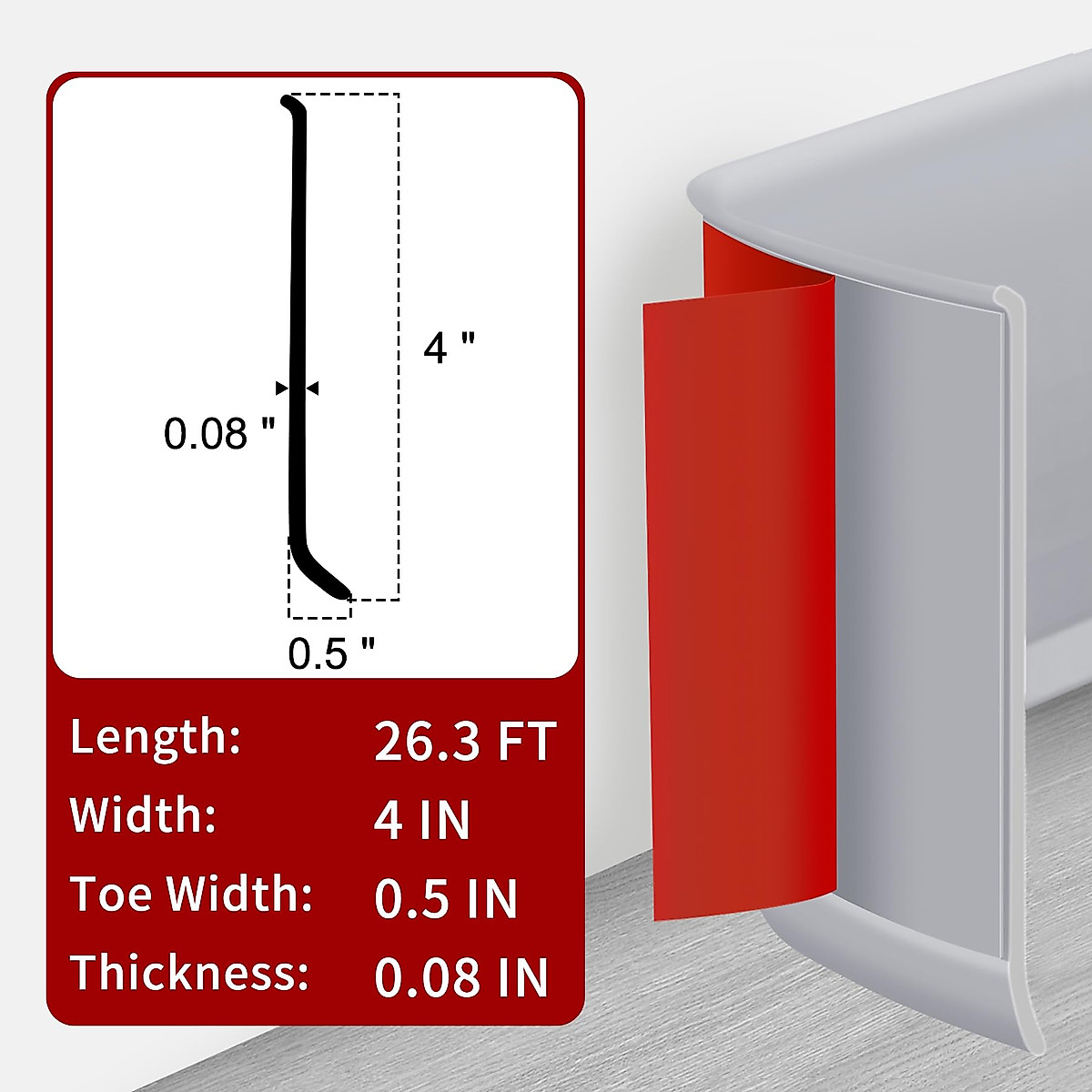 ToLanbbt 26.3 FT Baseboard Trim Molding Wall Base Cove Flexible Vinyl Self-Adhesive Base Trim, 4 in Peel and Stick Avoid Dust Rubber Baseboard Trim for Bedroom Garage Office School Cover Walls, Gray