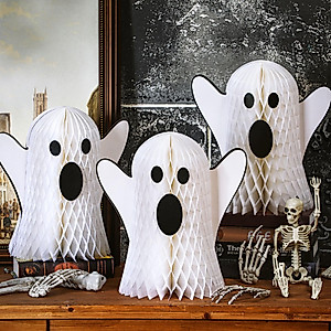 Bencailor Halloween Ghost Table Decorations Halloween Honeycomb Centerpieces Ghost Table Centerpiece Halloween Party Decoration Ghost Table Topper for Halloween Party Home Room Desk Decor (6 Pcs)