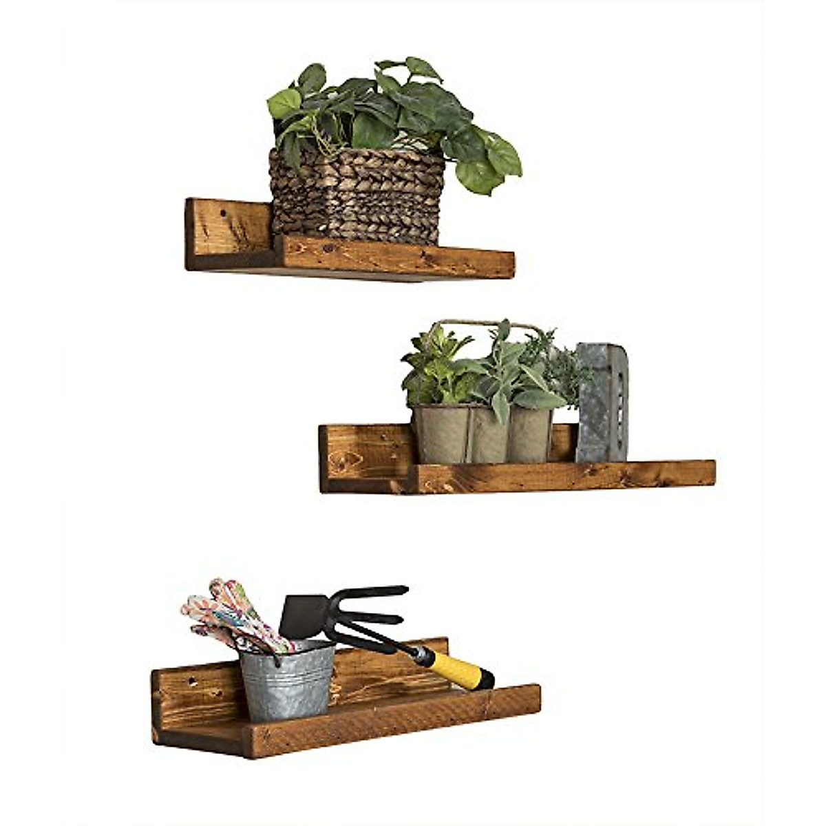 Del Hutson Designs Rustic Luxe Floating Shelves, USA Handmade, Pine Wood, Set of 3 (Walnut)