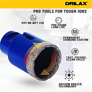 1-1/2 inch Diamond Hole Saw for Angle Grinders Masonry Concrete Granite Quartz Porcelain Ceramic Tile Hole Saw Brick 5/8"-11 Threaded Connection Heavy Duty Diamond Core Hole Saw Dry