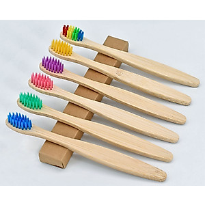 OUTIN Bamboo Toothbrushes for Kids, Childrens Manual Brushes Bulk 10 Packs,3+ Years Organic Oral Tooth Cleaning Toothbrush