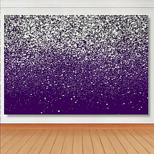 Lofaris Purple and Silver Bokeh Glitter Photography Backdrop Happy Birthday Party Purple Theme Background Adults Women Birthday Wedding Bridal Shower Party Decorations Portrait Photo Booth Props 9x6ft