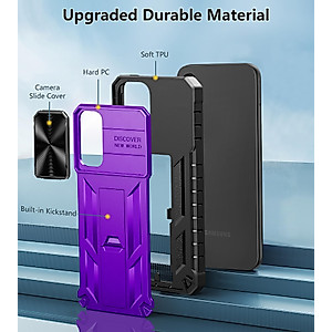 FNTCASE Case for Samsung Galaxy A14-5G: Military Grade Drop Proof Protection Rugged Protective A14 Cell Phone Cover with Built-in Kickstand & Slide - Shockproof TPU Matte Textured Tough Cases - Purple