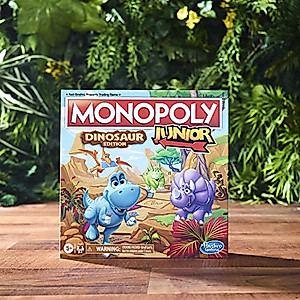 Hasbro Gaming Monopoly Junior Dinosaur Edition Board Game, 2-4 Players, with Dino-Themed Toy Tokens, Ages 5+ (Amazon Exclusive)