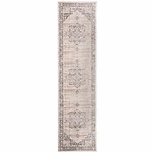 SAFAVIEH Brentwood Collection Runner Rug - 2' x 12', Cream & Grey, Medallion Distressed Design, Non-Shedding & Easy Care, Ideal for High Traffic Areas in Living Room, Bedroom (BNT865B)
