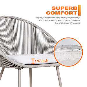 NUU GARDEN 3 Piece Outdoor Bistro Set, Woven Rope Conversation Patio Set, All Weather Patio Furniture Chairs and Table with Cushions for Garden, Deck, Backyard, Balcony, Porch, Gray