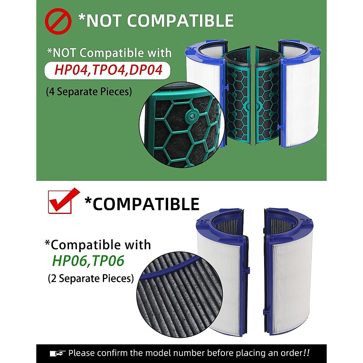 KTSIM 360 Combi Glass HEPA+Carbon Air Purifier Filter Compatible with Dyson TP06, HP06, PH02 Air Purifier and More