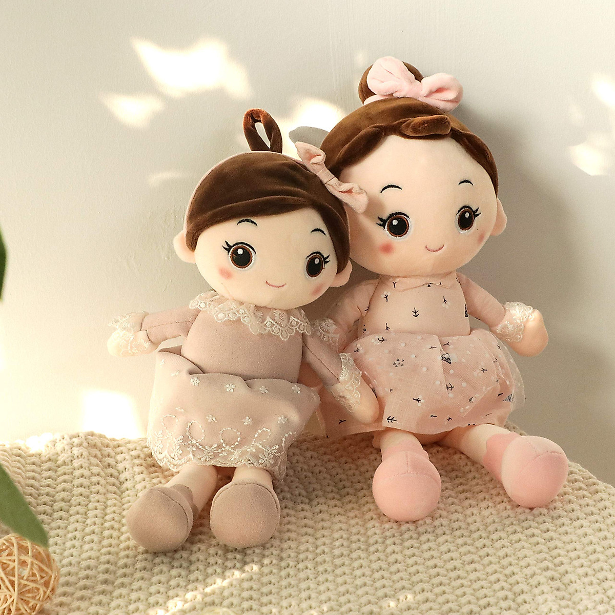 Hopearl Stuffed Doll for Girl Soft Plush Snuggle Play Toy Sleeping & Cuddle Buddy in Dress Birthday Festival Baby Doll, Pink, 18''